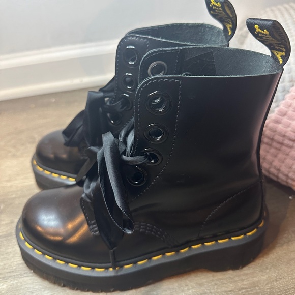 Dr. Martens | Shoes | Dr Martens Platform Boots With Yellow Stitching ...